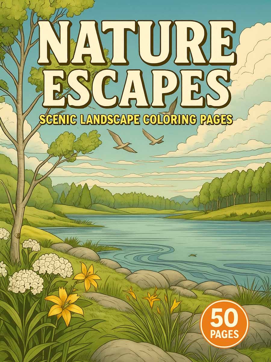 Nature Escapes – 50 Scenic Landscape Coloring Pages | Coloring Book Stop